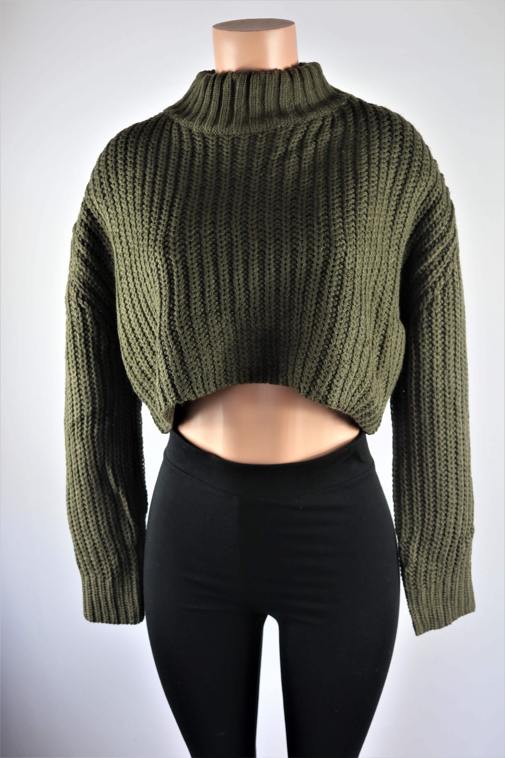 Laura Crop Sweater - Black olive green burgundy crop sweater jumper.