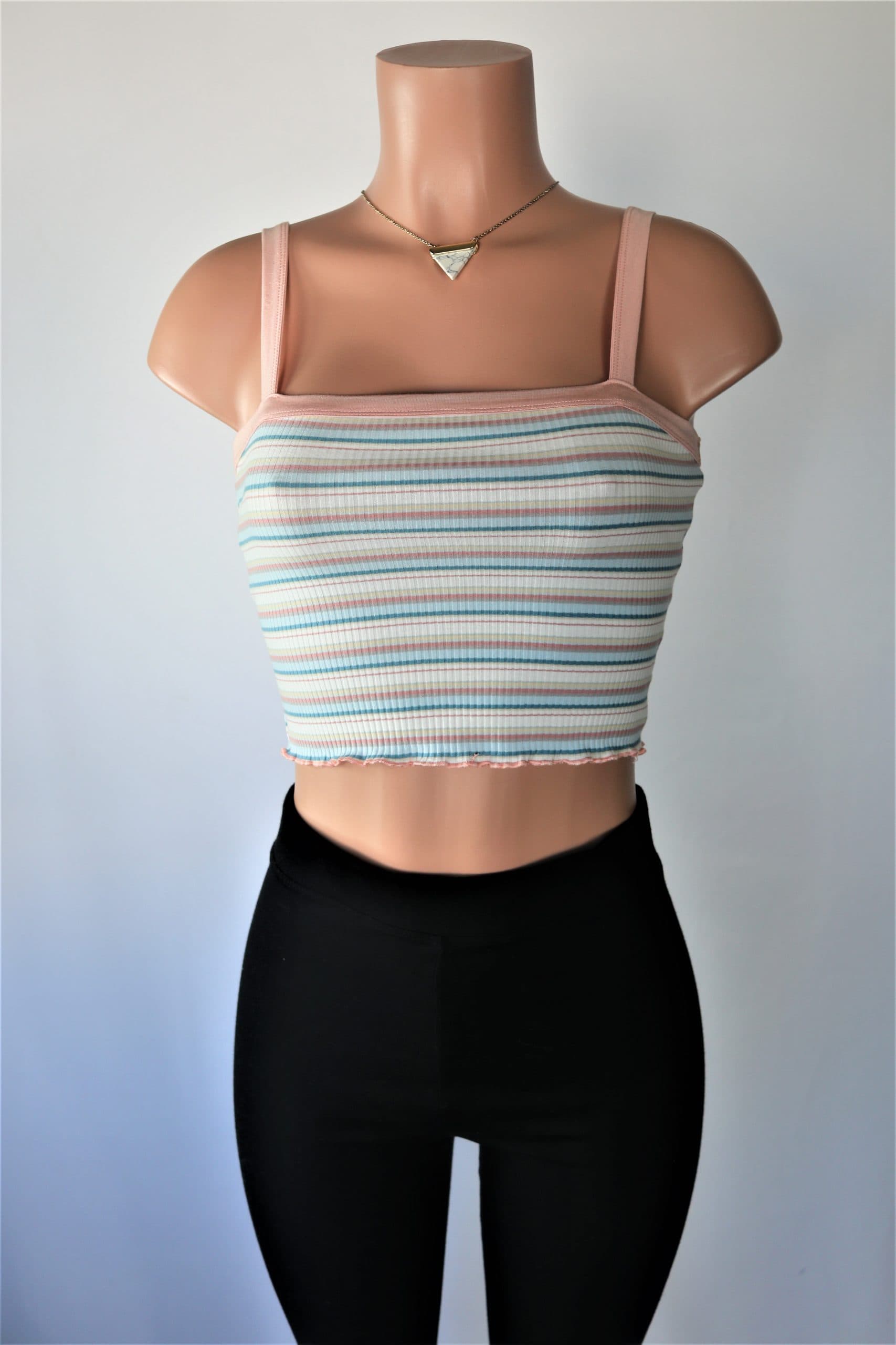 Candy Crop Top - Multi color square neck ribbed crop top.