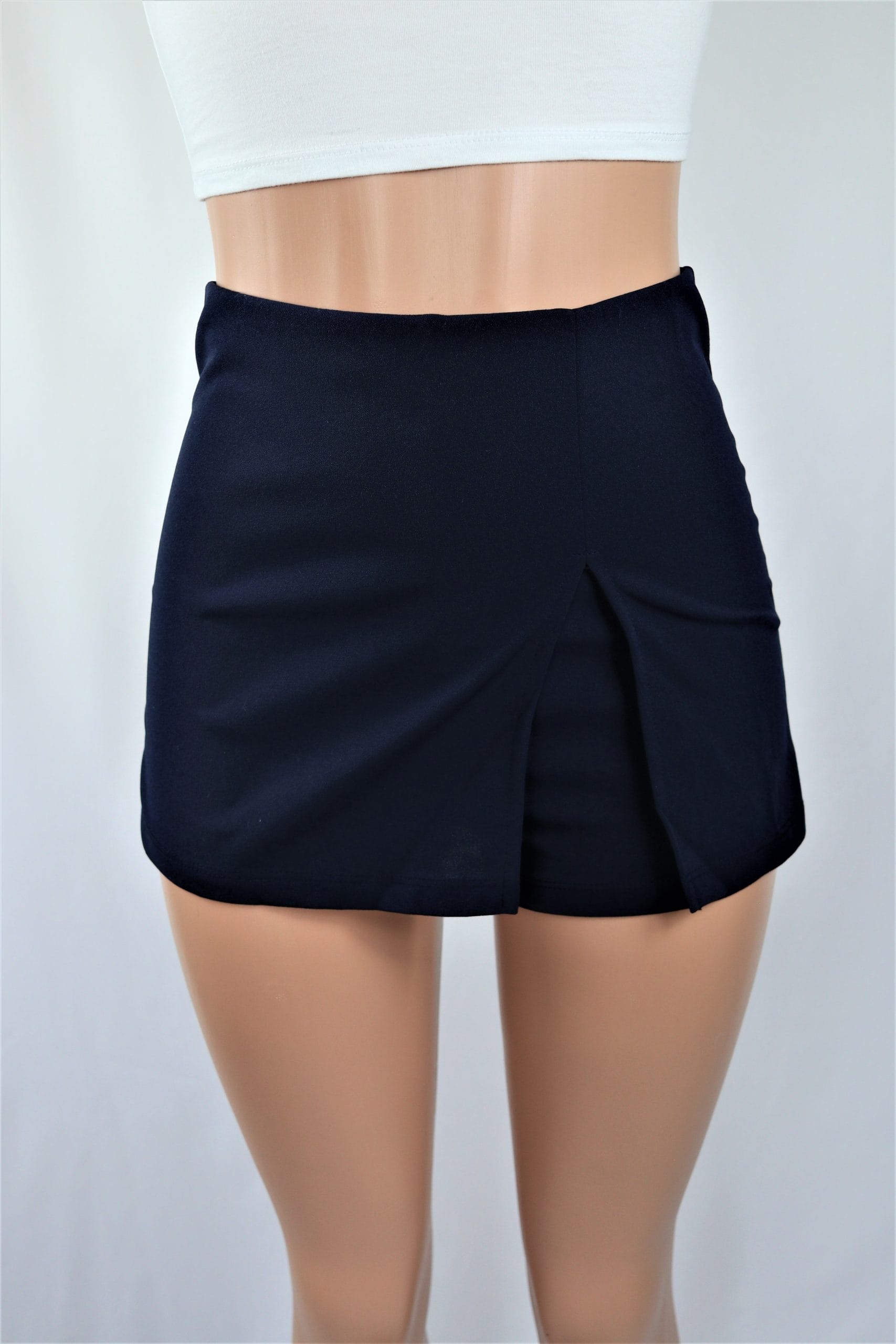 Avalon Skort - High waisted light dark blue skort with slit.