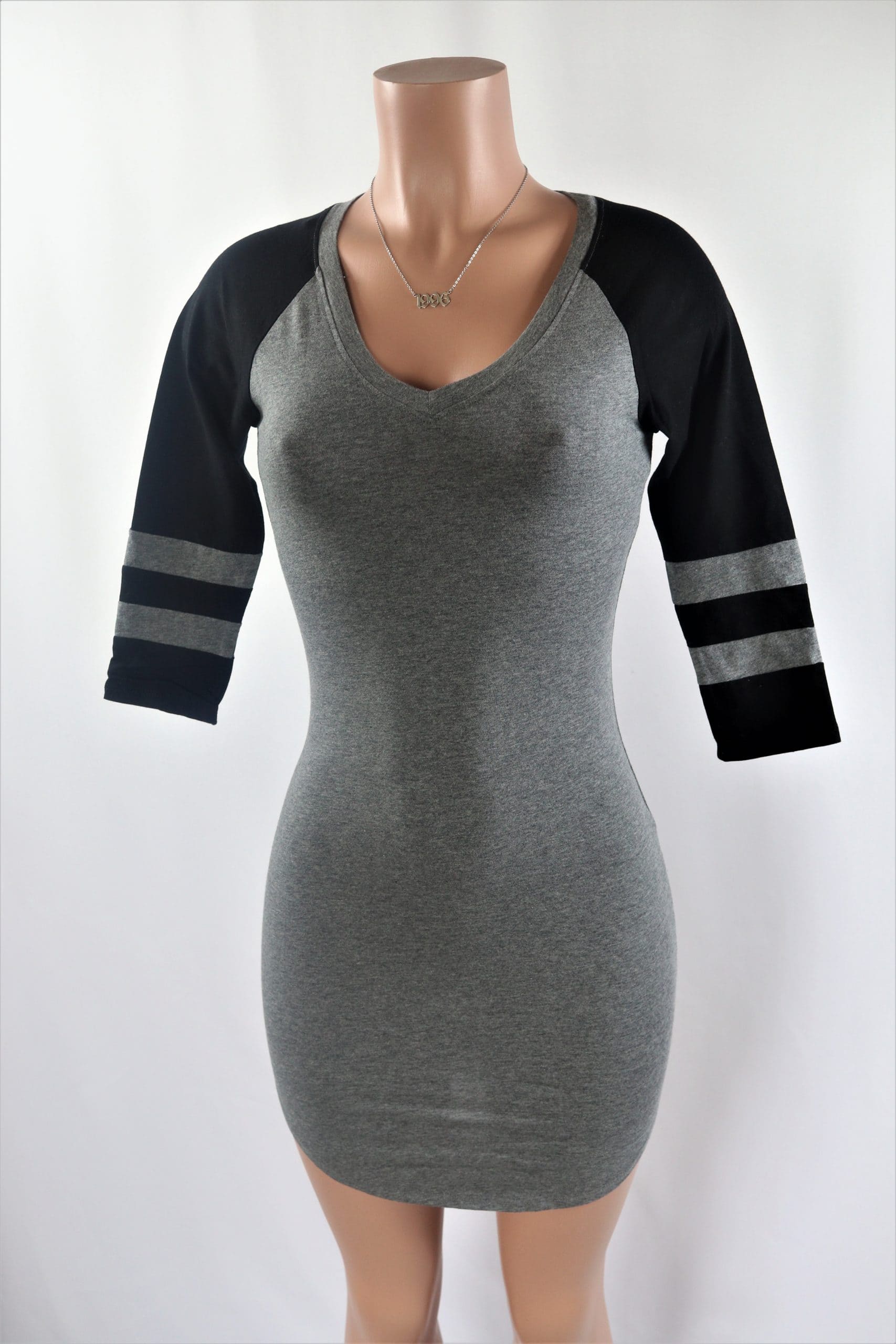Varsity Dress - Stripe 3/4 sleeve mini dress in black pink green grey/gray.