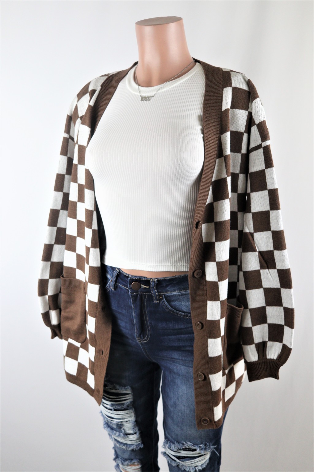 Brown Checkered Cardigan - NeedMyStyle