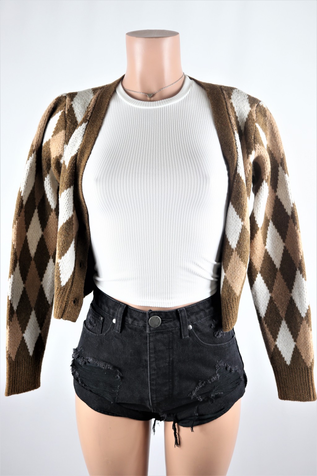 Brown Diamond Crop Cardigan - NeedMyStyle