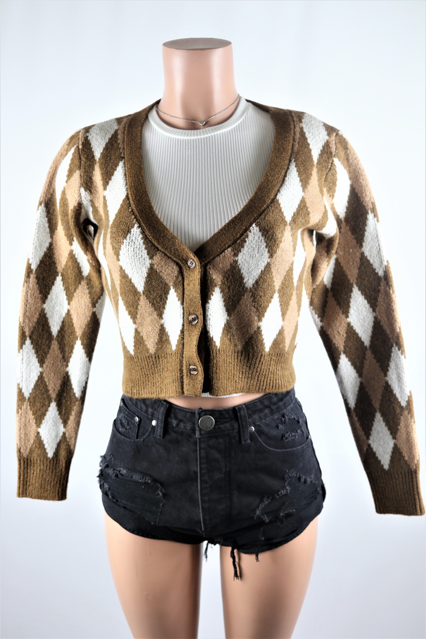 Brown Diamond Crop Cardigan - NeedMyStyle